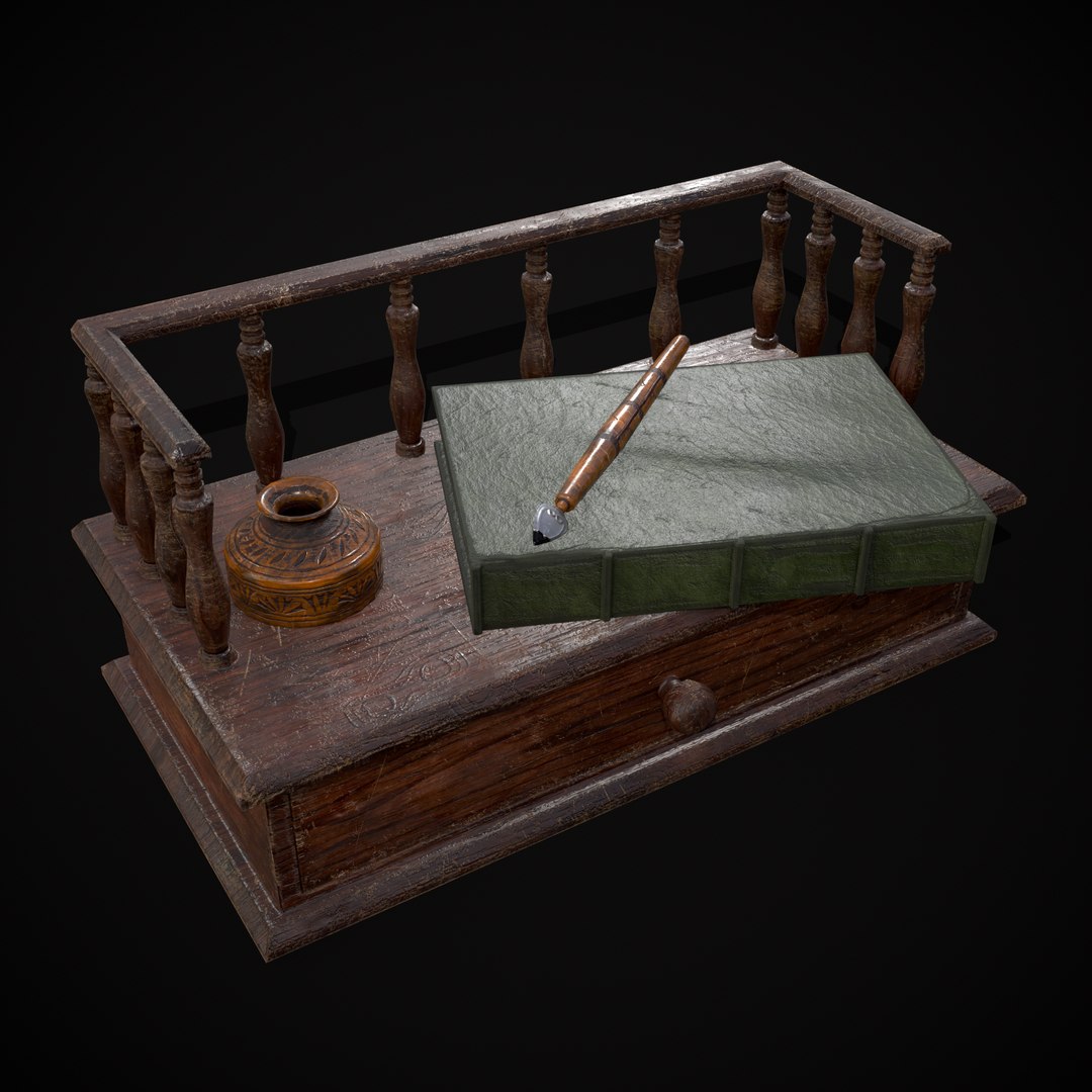 3D Model Medieval Drawer Bookshelf - TurboSquid 2133825