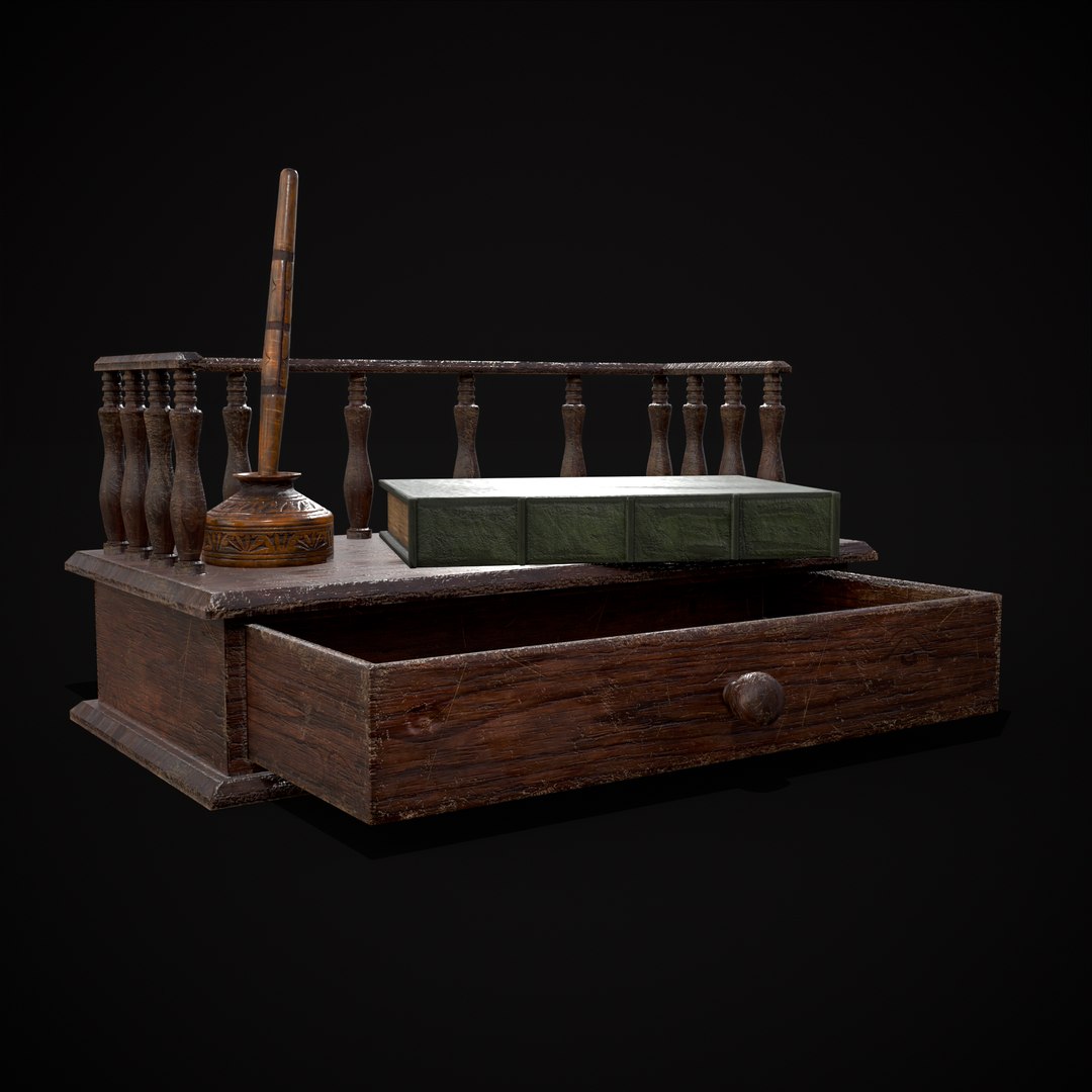3D Model Medieval Drawer Bookshelf - TurboSquid 2133825