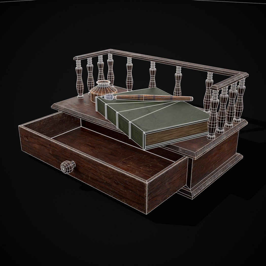 3D Model Medieval Drawer Bookshelf - TurboSquid 2133825