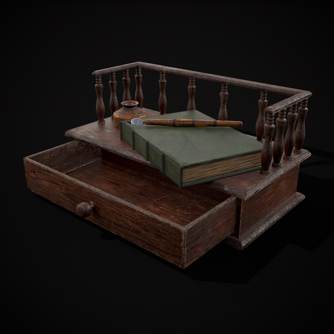3D Model Medieval Drawer Bookshelf - TurboSquid 2133825