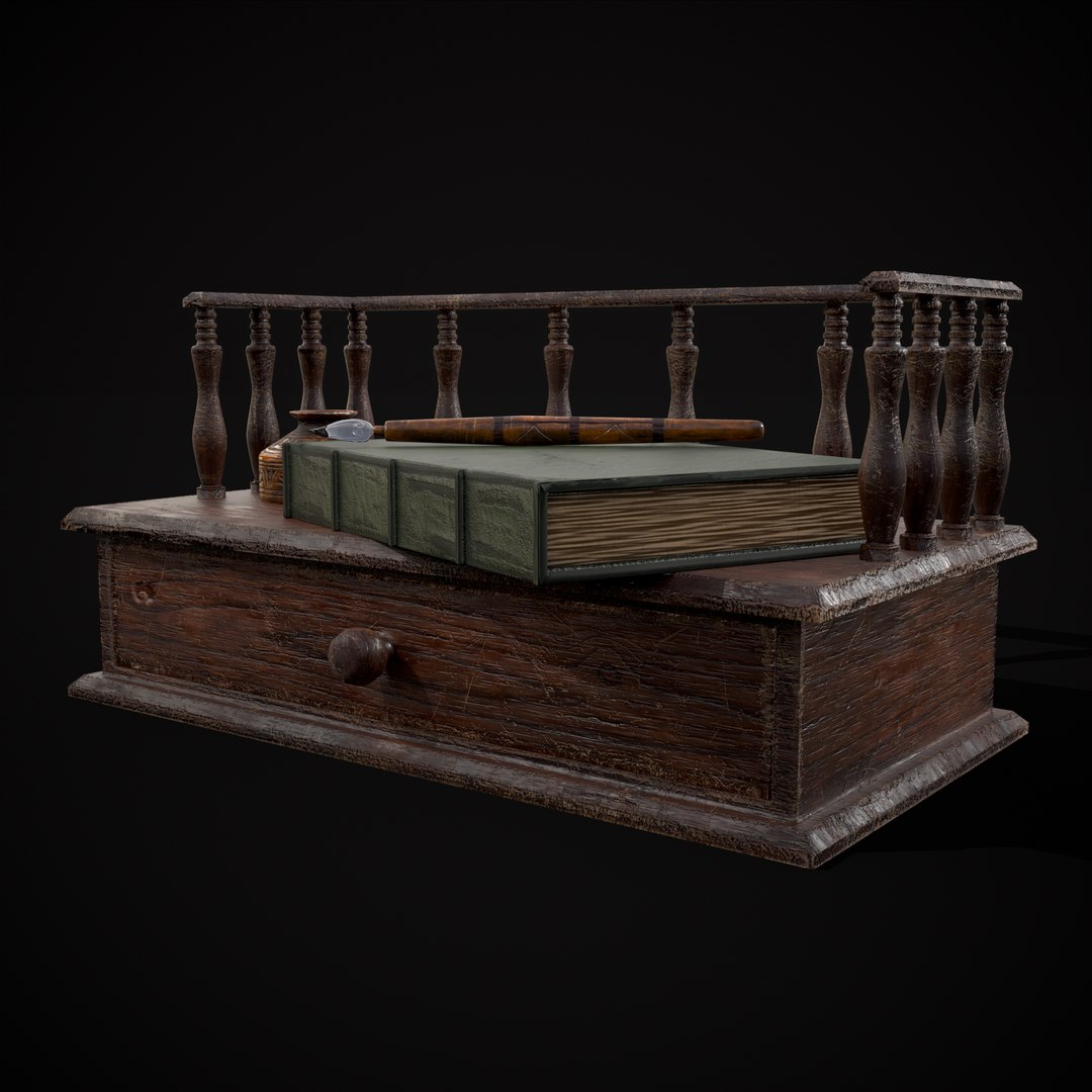 3D Model Medieval Drawer Bookshelf - TurboSquid 2133825