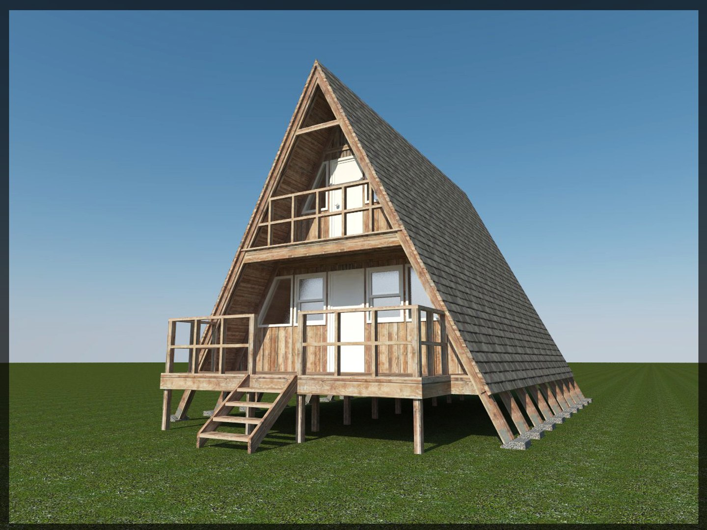 3d model 24 a-frame cabin