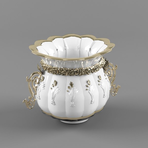 3d model of antique vase gold roses
