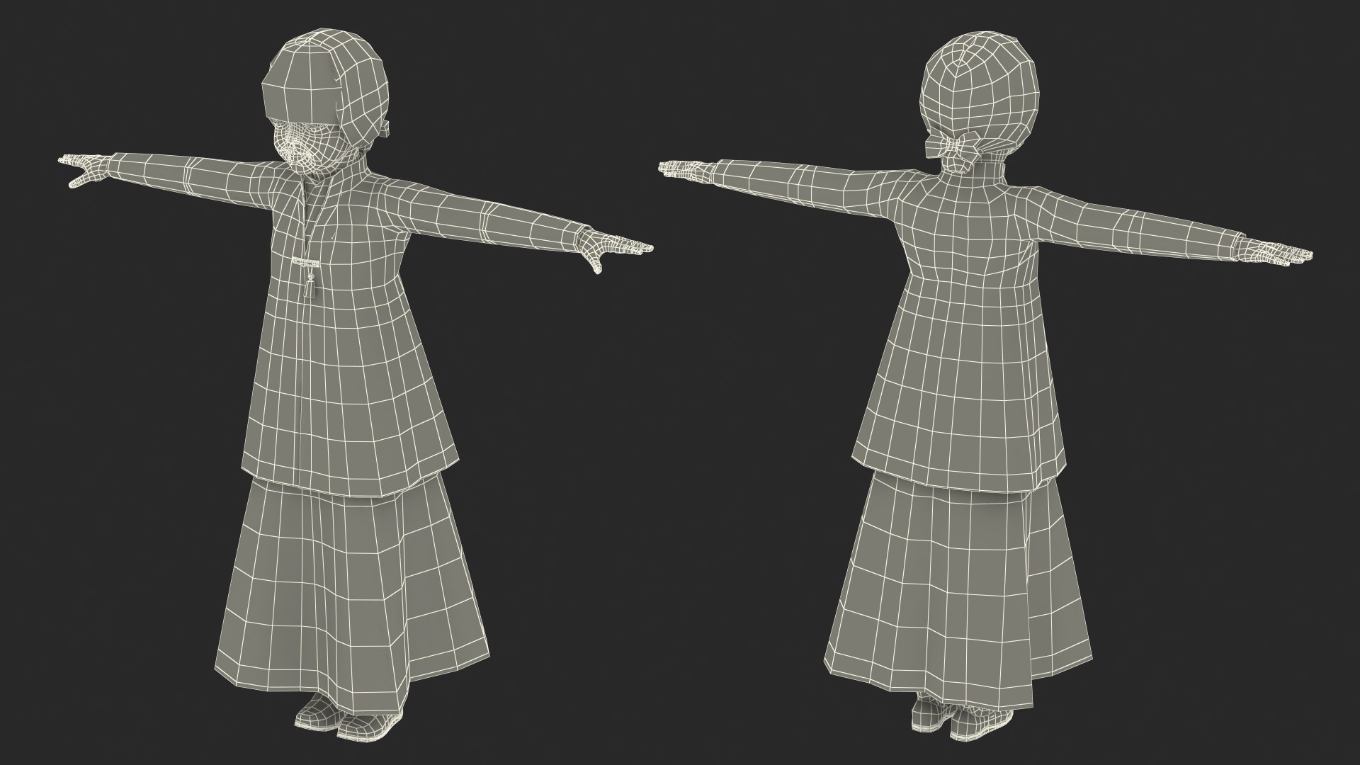 3D Model Child Girl From Asia In National Costume Rigged For Maya ...