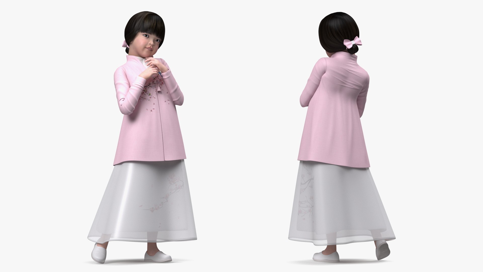 3D model Child Girl from Asia in National Costume Rigged for Maya ...
