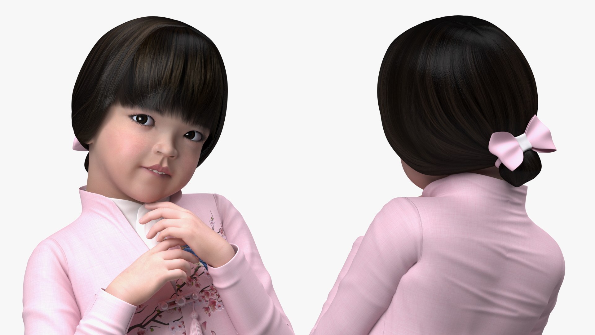 3D Model Child Girl From Asia In National Costume Rigged For Maya ...