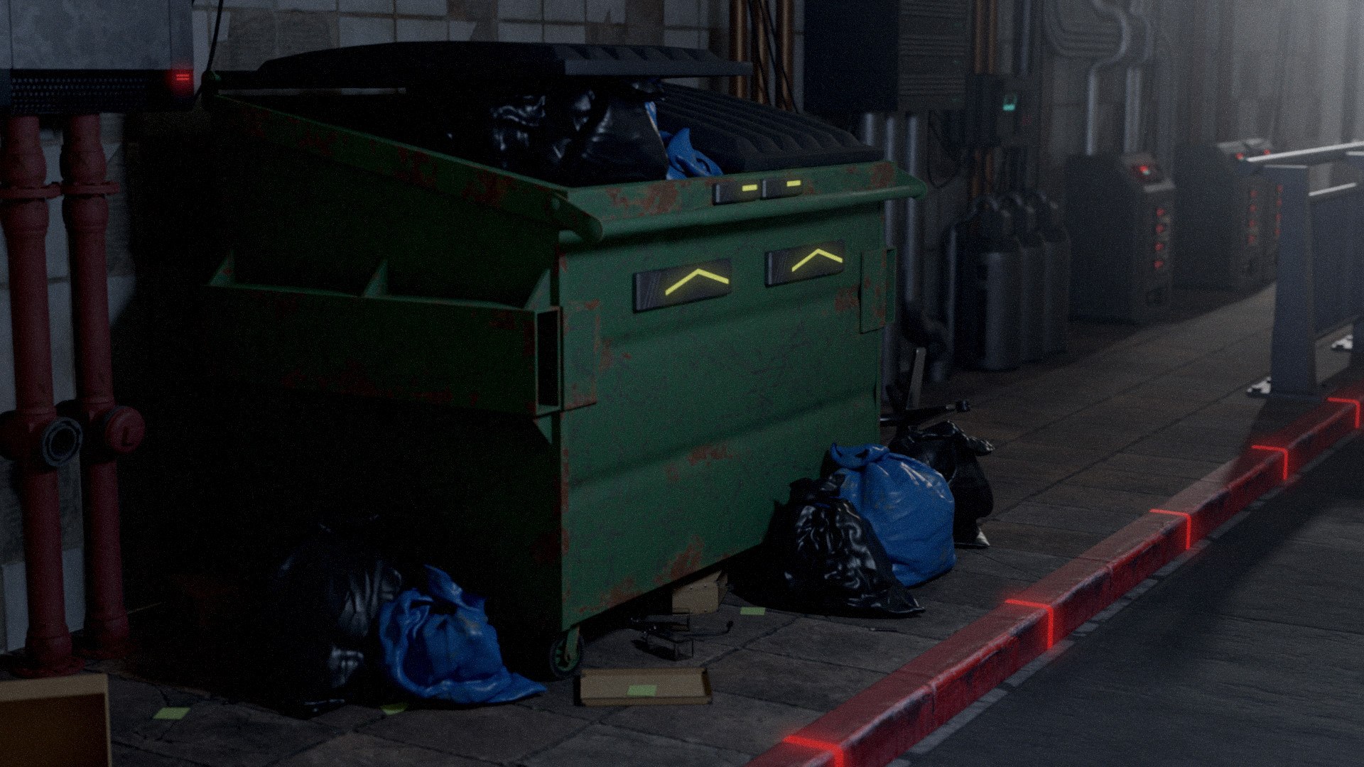 3D Cyberpunk Garbage Dumpster with Bags - TurboSquid 2150262