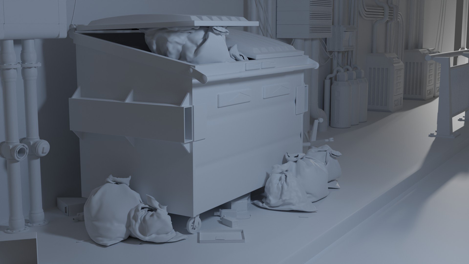 3D Cyberpunk Garbage Dumpster with Bags - TurboSquid 2150262