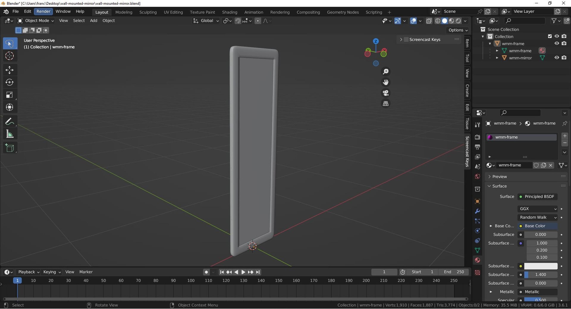 3D Wall Mounted Mirror Model - TurboSquid 2124131