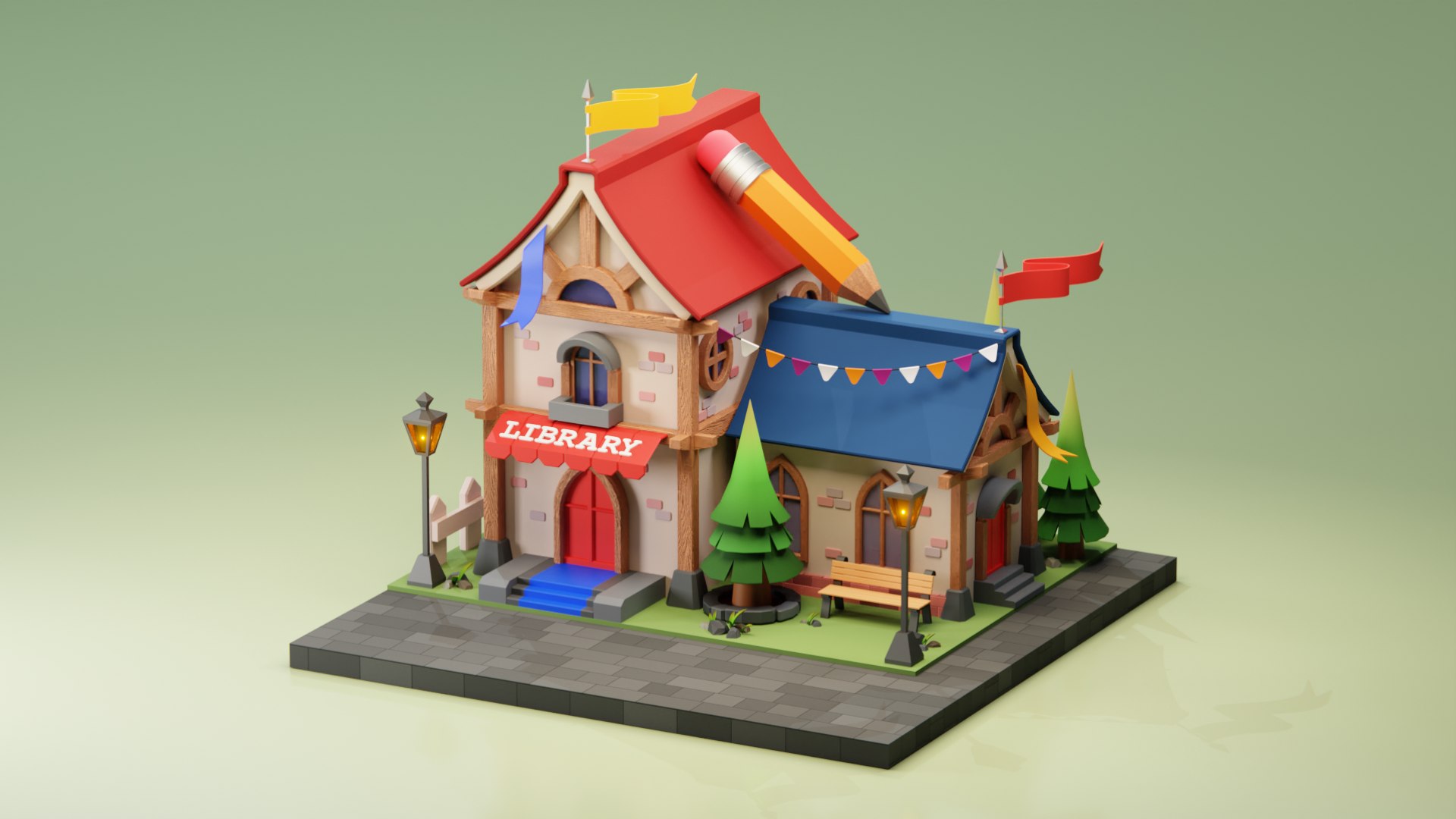 Isometric Library 3D Model - TurboSquid 2370983