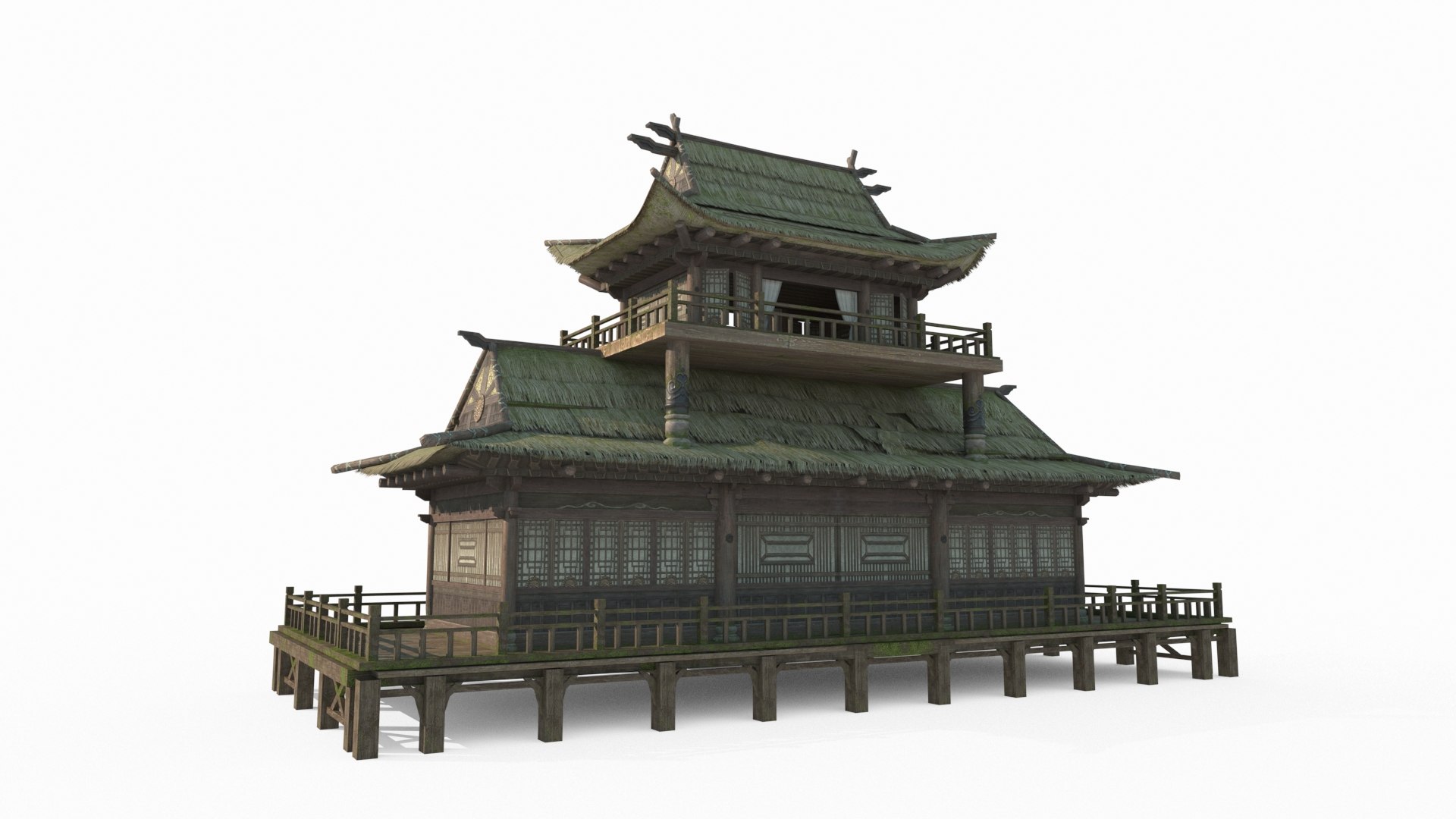 3D Ancient Asian Architecture Thatched Cottage Main Hall Model ...
