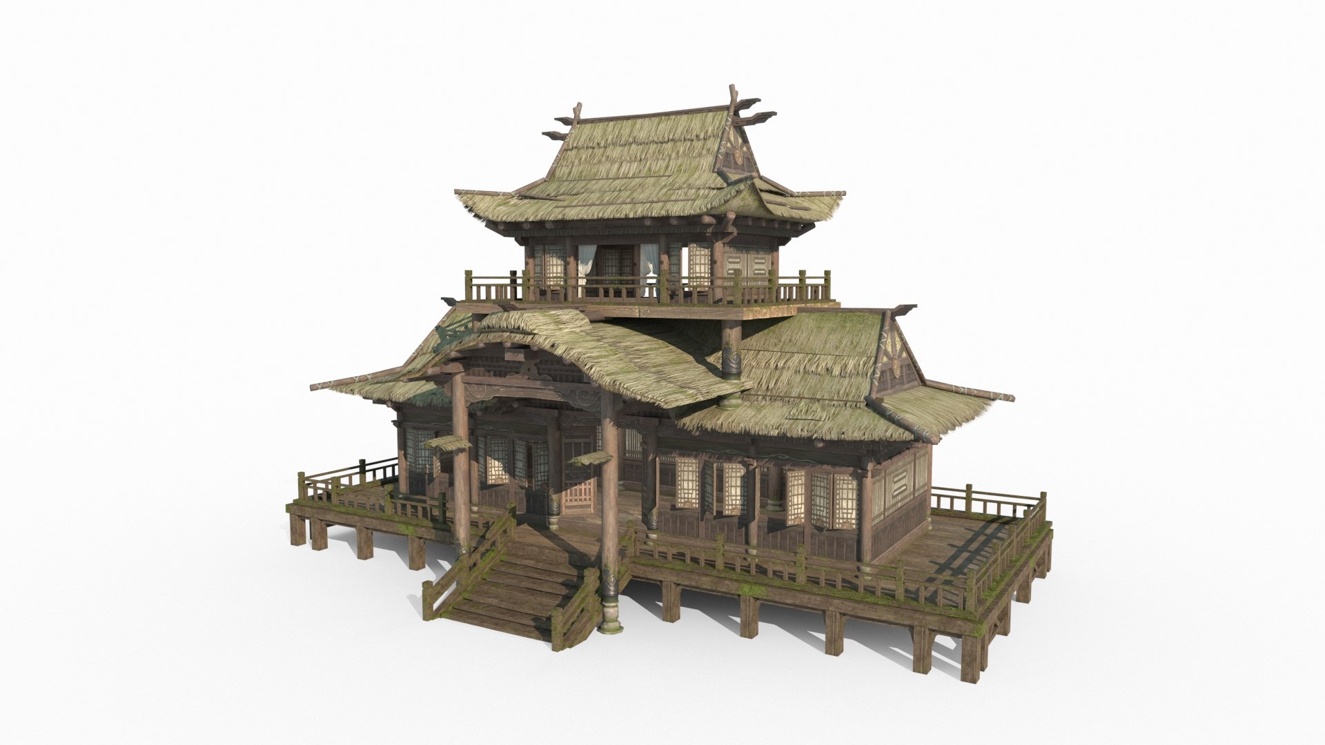 3D Ancient Asian Architecture Thatched Cottage Main Hall Model ...