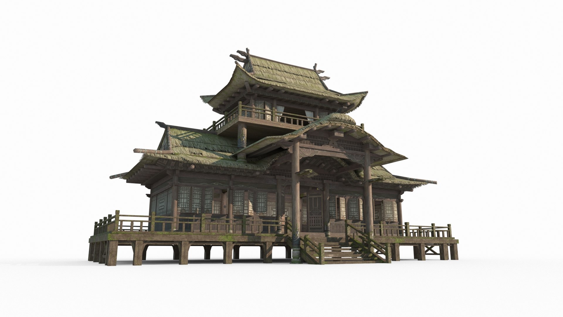 3D Ancient Asian Architecture Thatched Cottage Main Hall Model ...