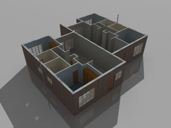 free duplex house single story 3d model
