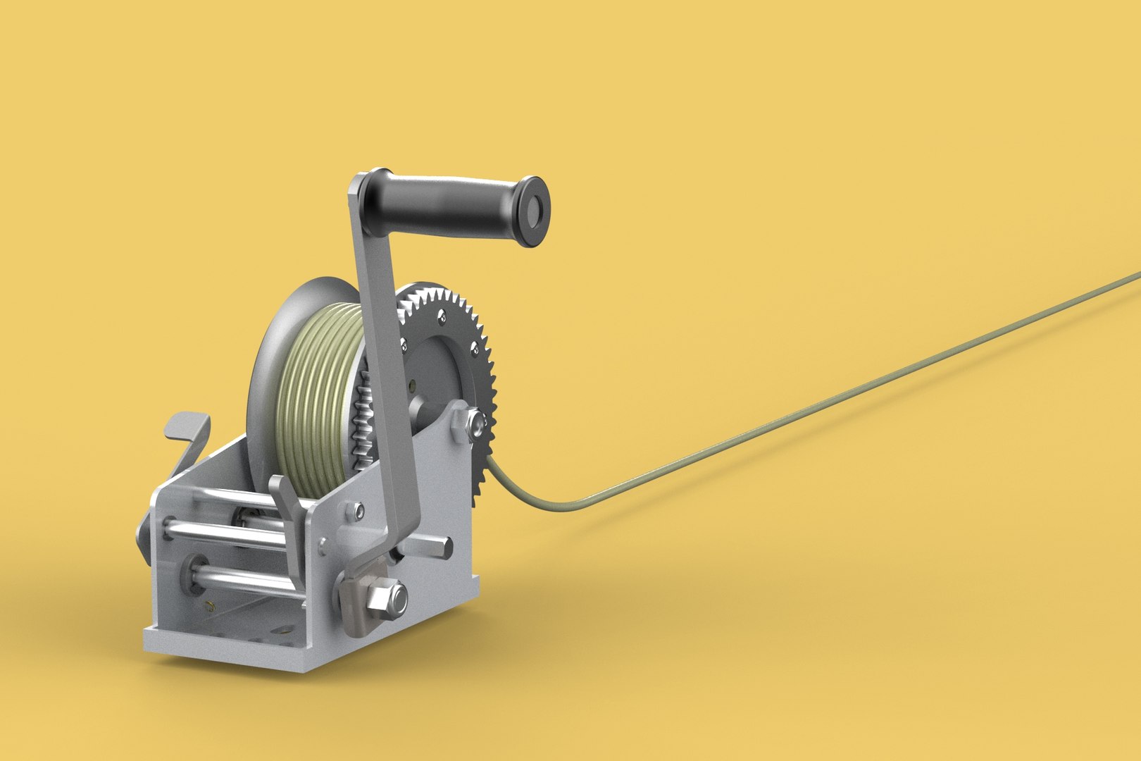3D Model HEAVY DUTY HAND LEVER CRANK WINCH LONG STEEL CABLE ROPE SLING ...