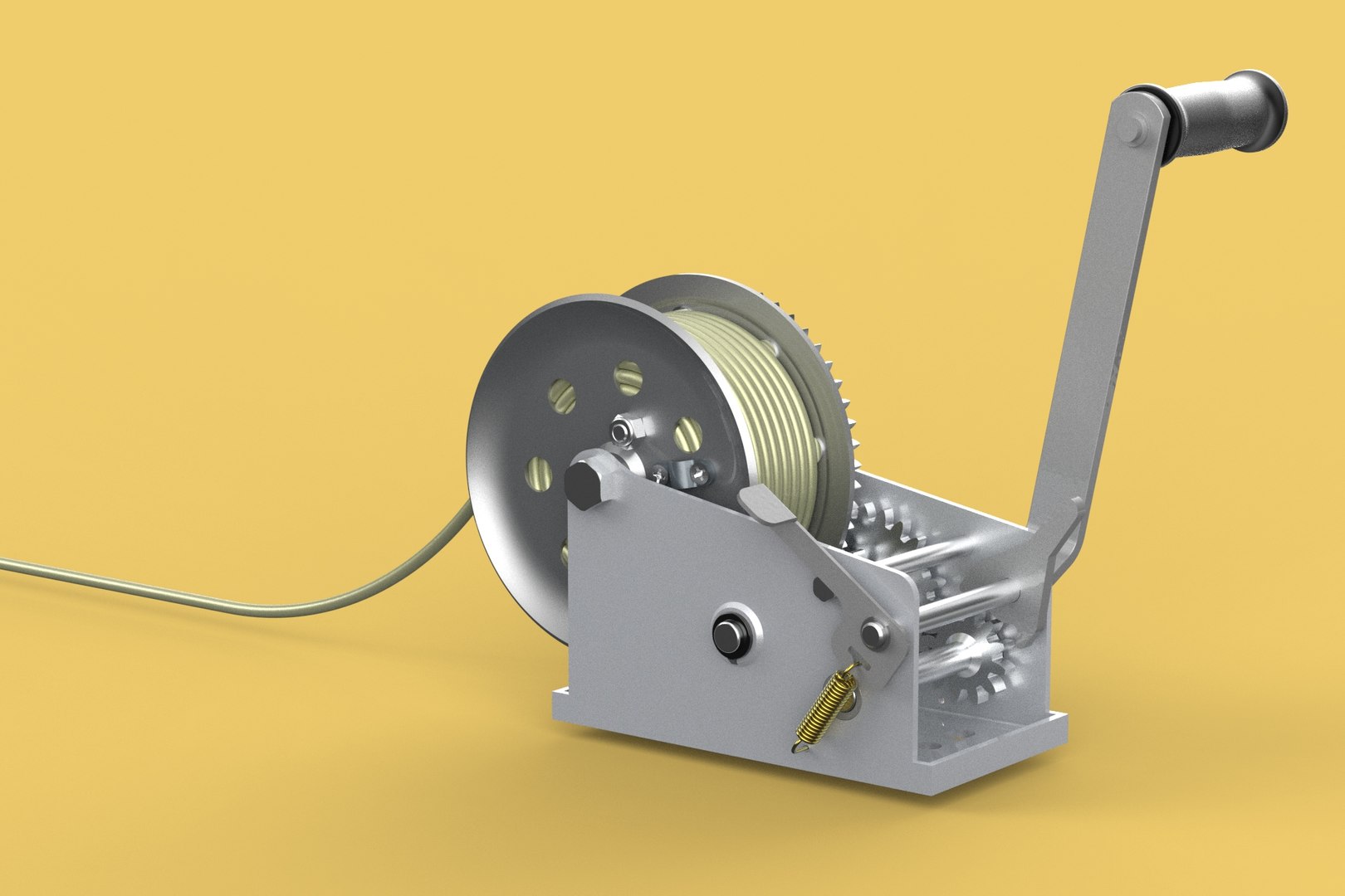 3D Model HEAVY DUTY HAND LEVER CRANK WINCH LONG STEEL CABLE ROPE SLING ...