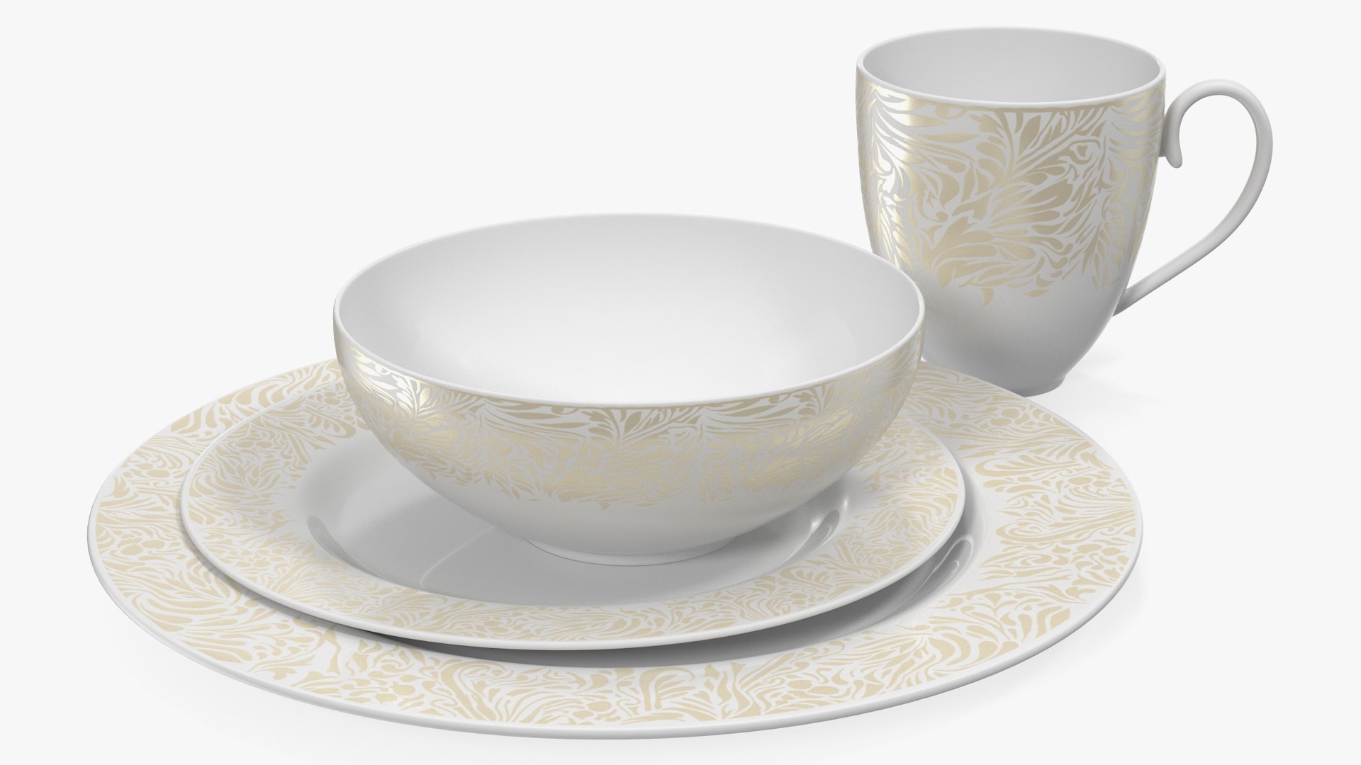 White Gold Dinnerware Set 3D Model - TurboSquid 1511246