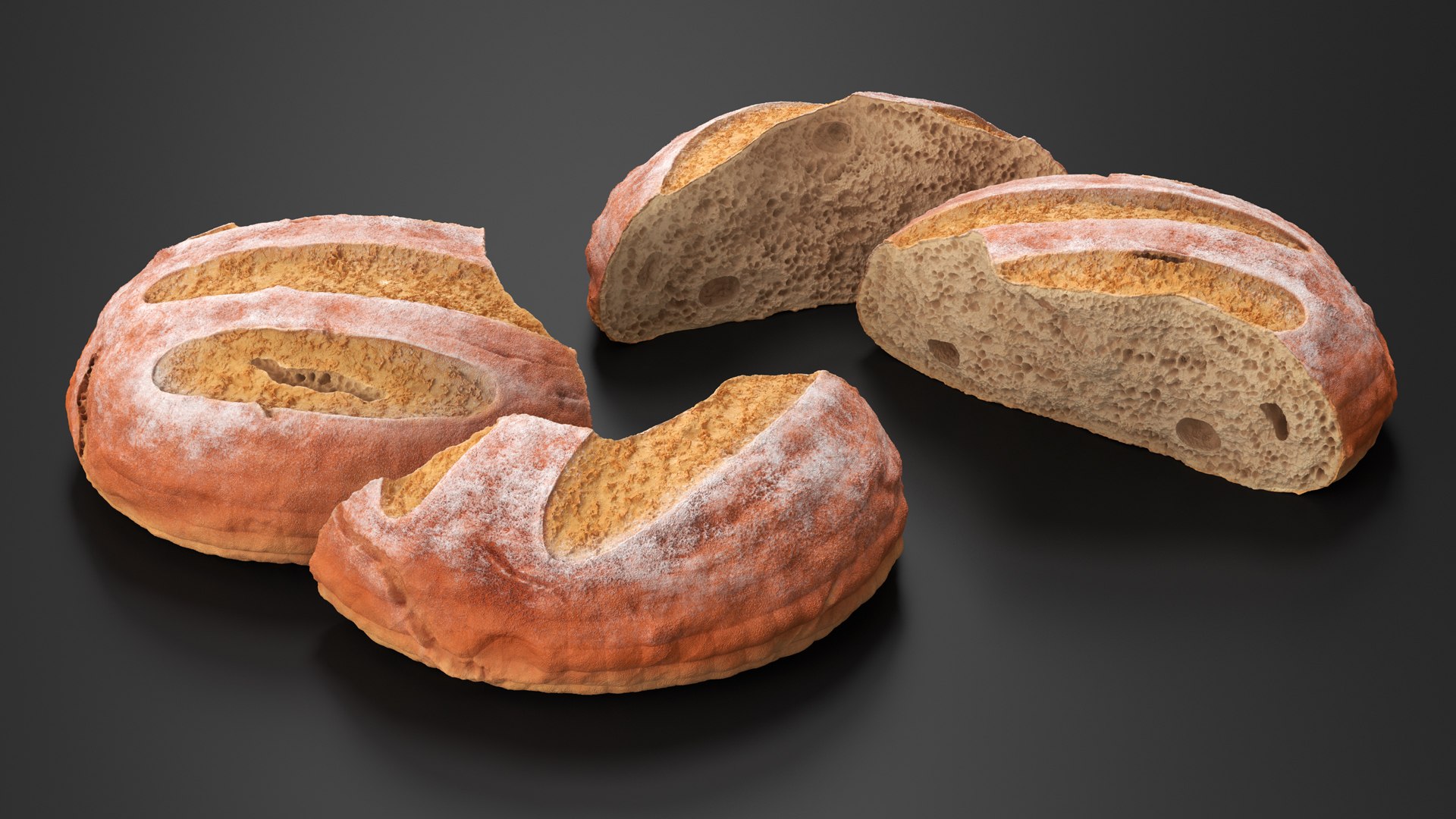 3D Broken Loaf Of Round Bread Model - TurboSquid 2245146