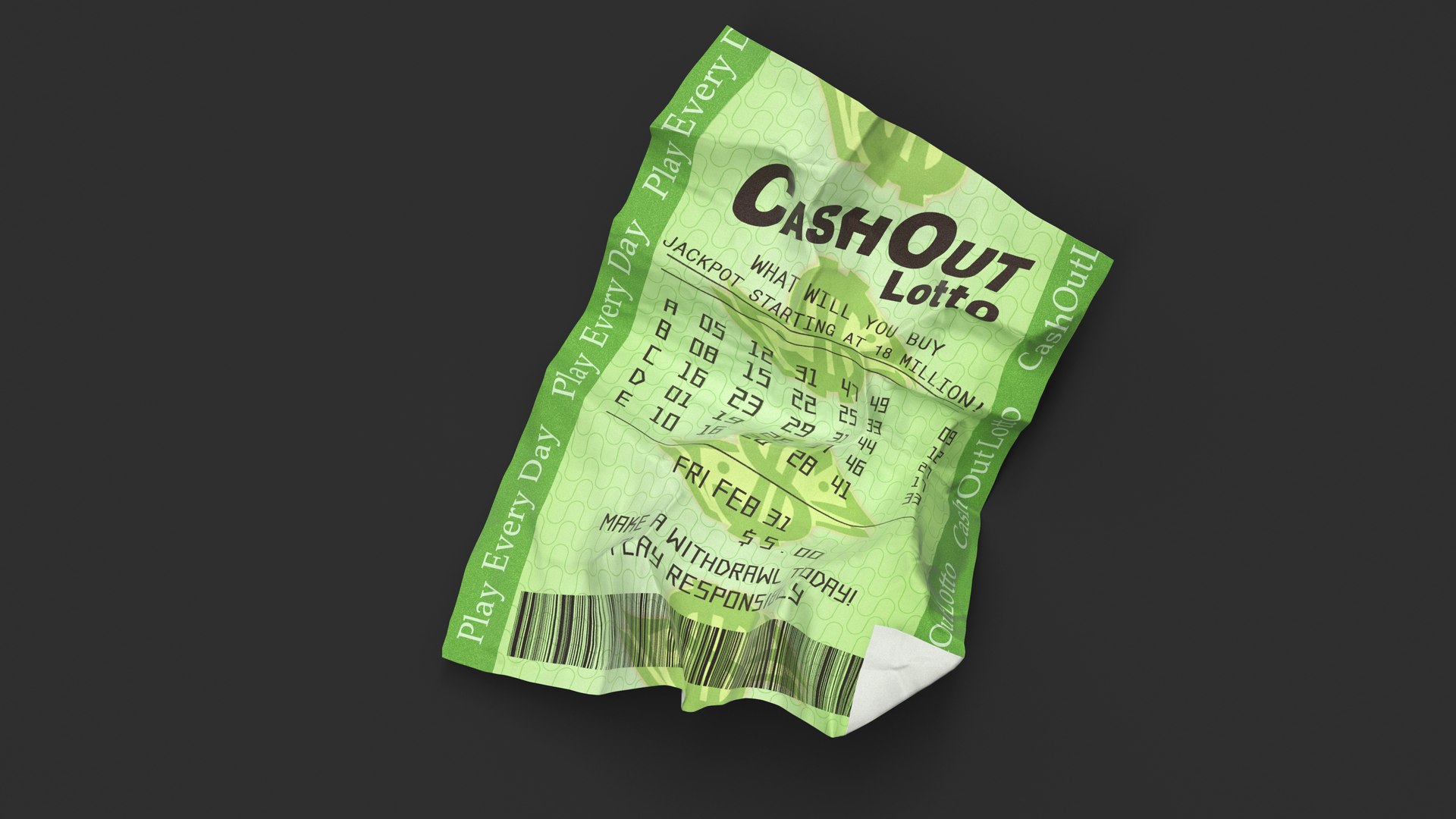 Wrinkled Ticket Of Cash Out Lotto Lottery 3D Model - TurboSquid 2022800