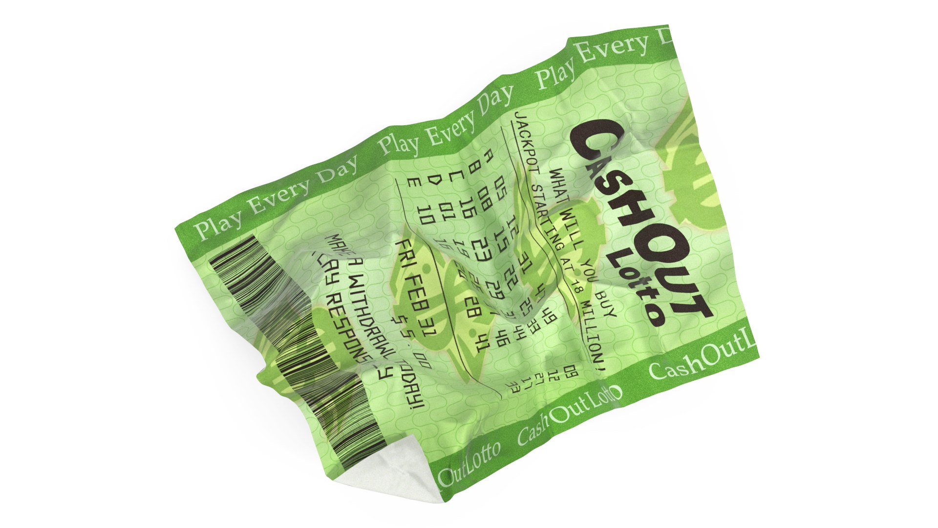 Wrinkled Ticket of Cash Out Lotto Lottery 3D model - TurboSquid 2022800