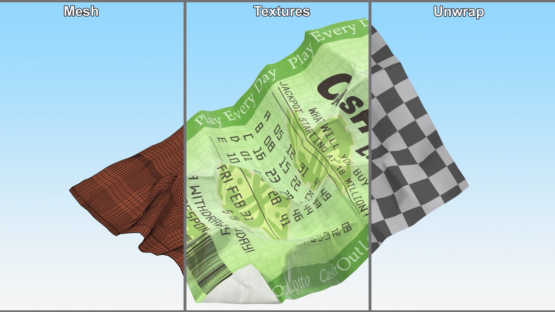 Wrinkled Ticket of Cash Out Lotto Lottery 3D model - TurboSquid 2022800