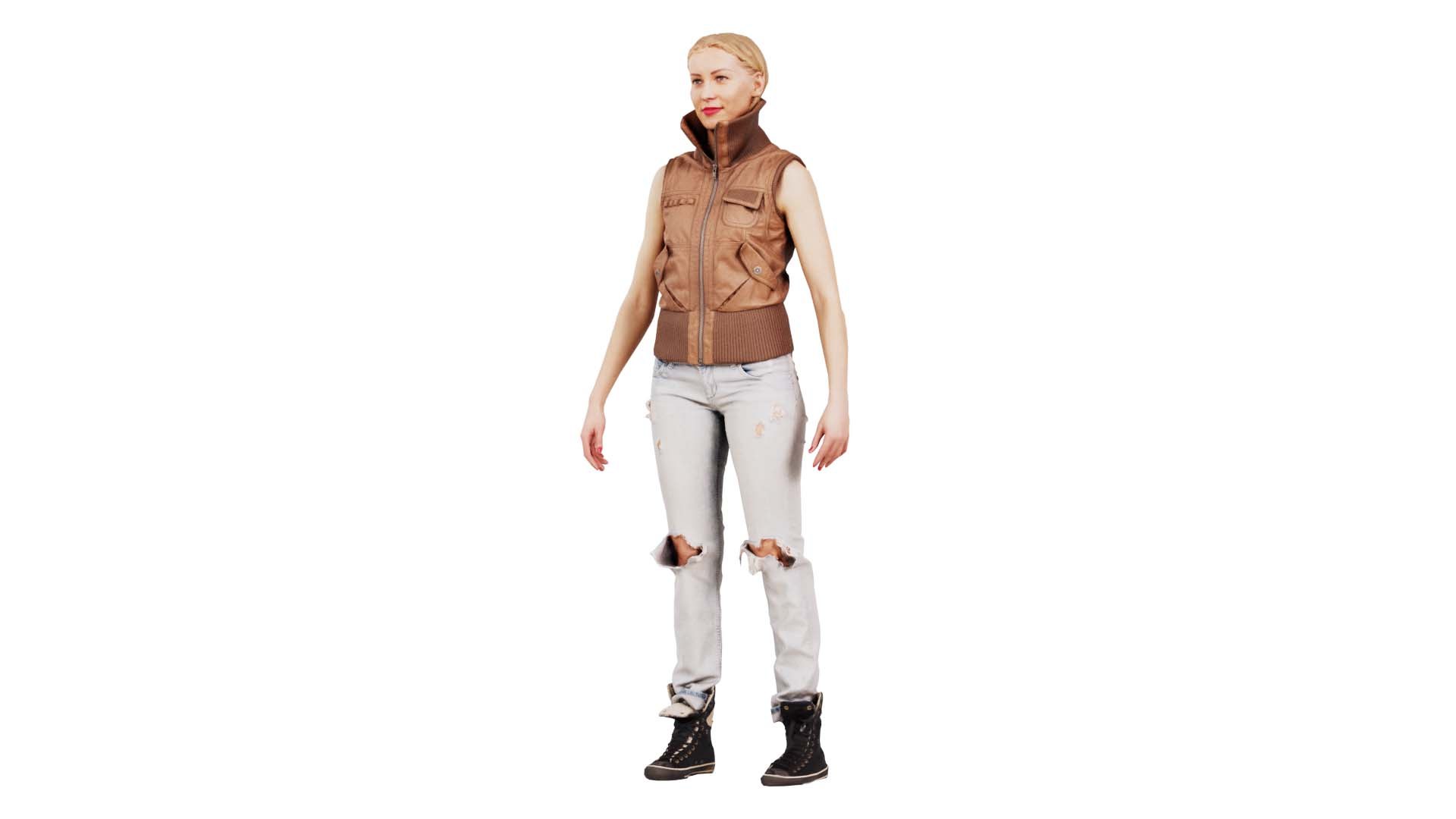 Standard Pose Blonde In Leather Jacket And Jeans Remastered 3D Model ...