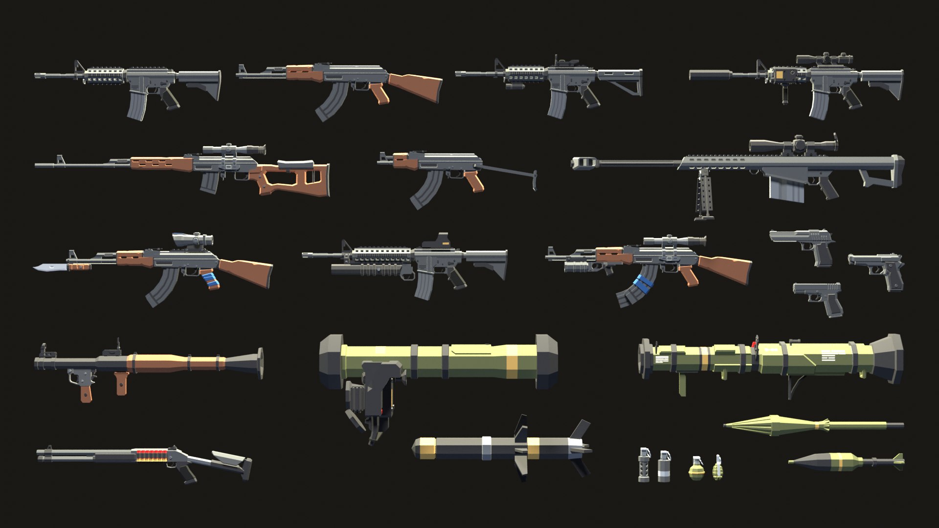 Weapons LowPoly Pack 3D Model - TurboSquid 2046335