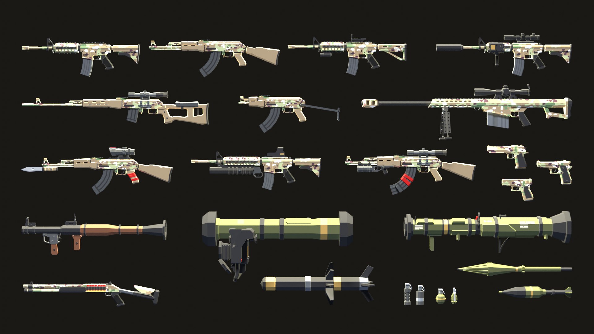 Weapons LowPoly Pack 3D Model - TurboSquid 2046335