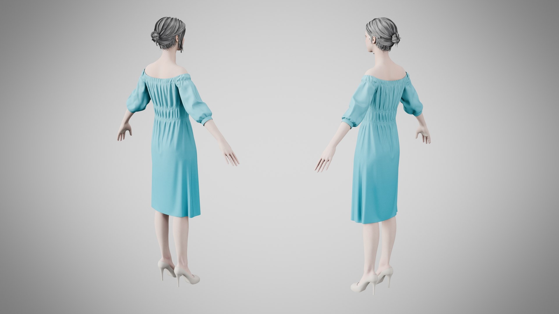 3D Dress 16 Sky Blue Model - TurboSquid 2459145