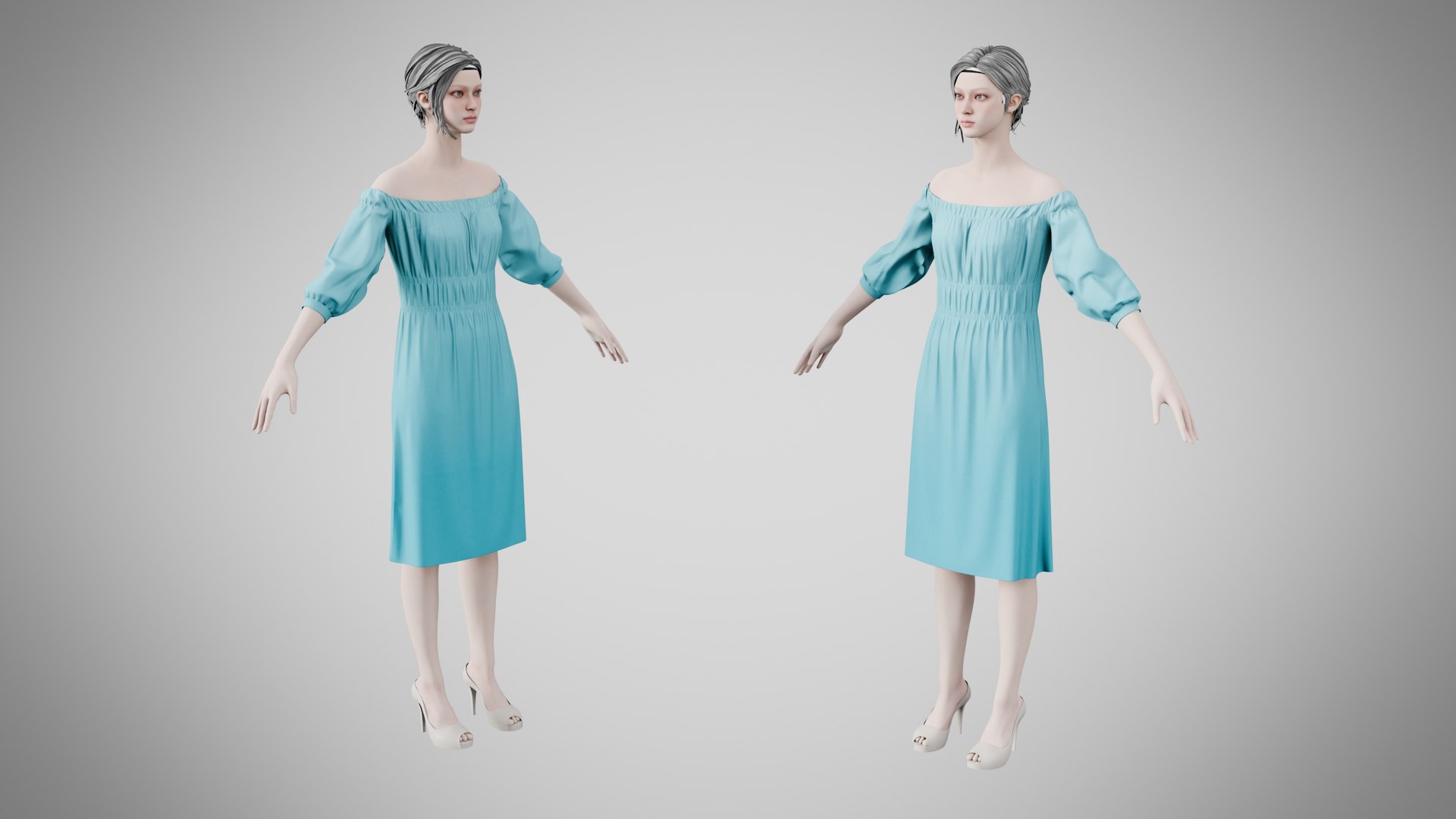 3D Dress 16 Sky Blue Model - TurboSquid 2459145