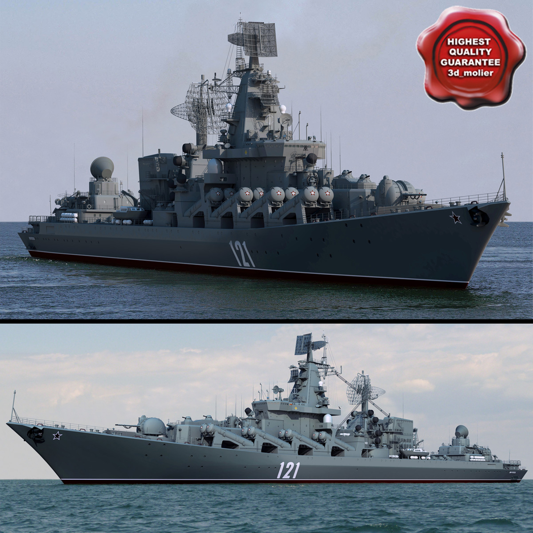 missile cruiser moskva warship 3d model
