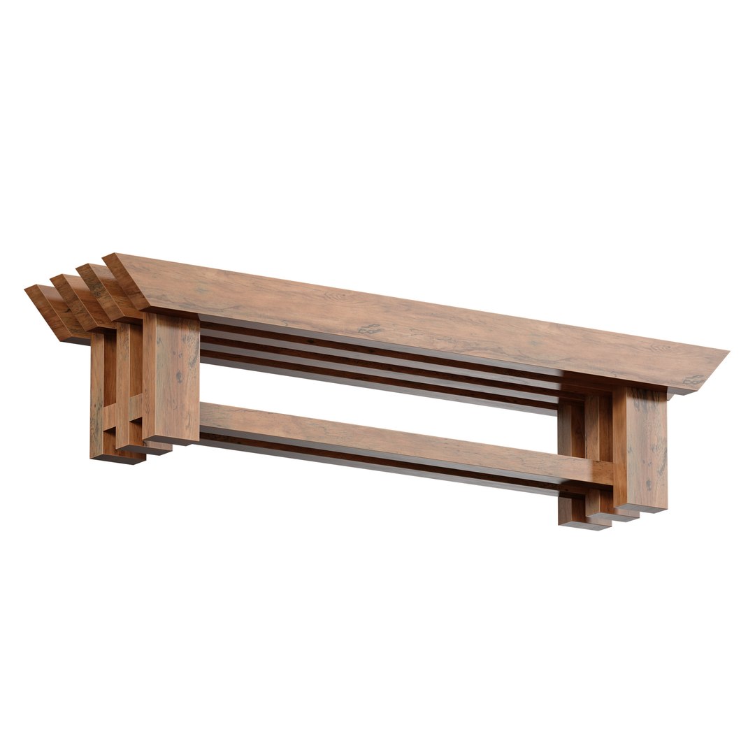 3D Model Japanese Style Wooden Slatted Bench - TurboSquid 2144346