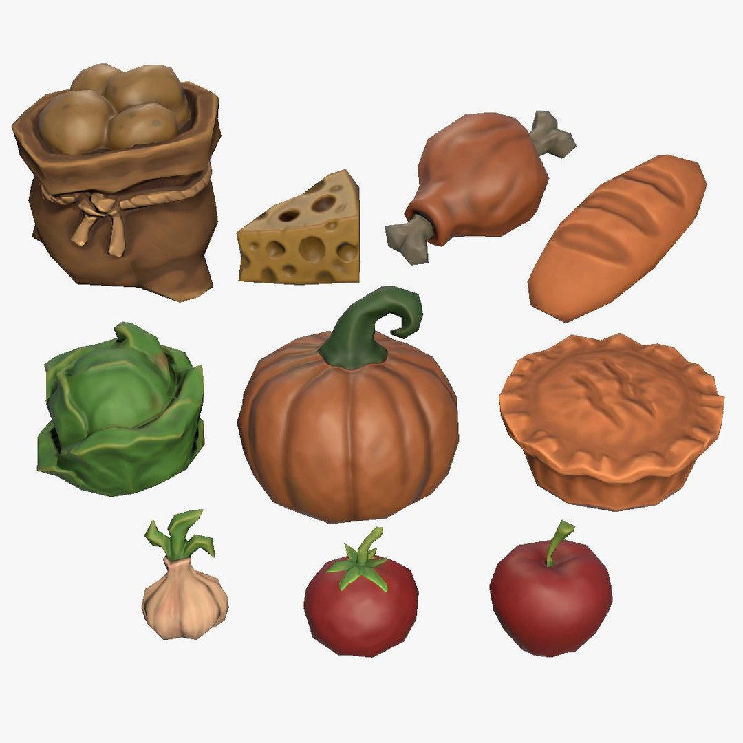 Stylized Fantasy RPG Food Fruits Vegetables Bread Cheese Pie Tomato ...