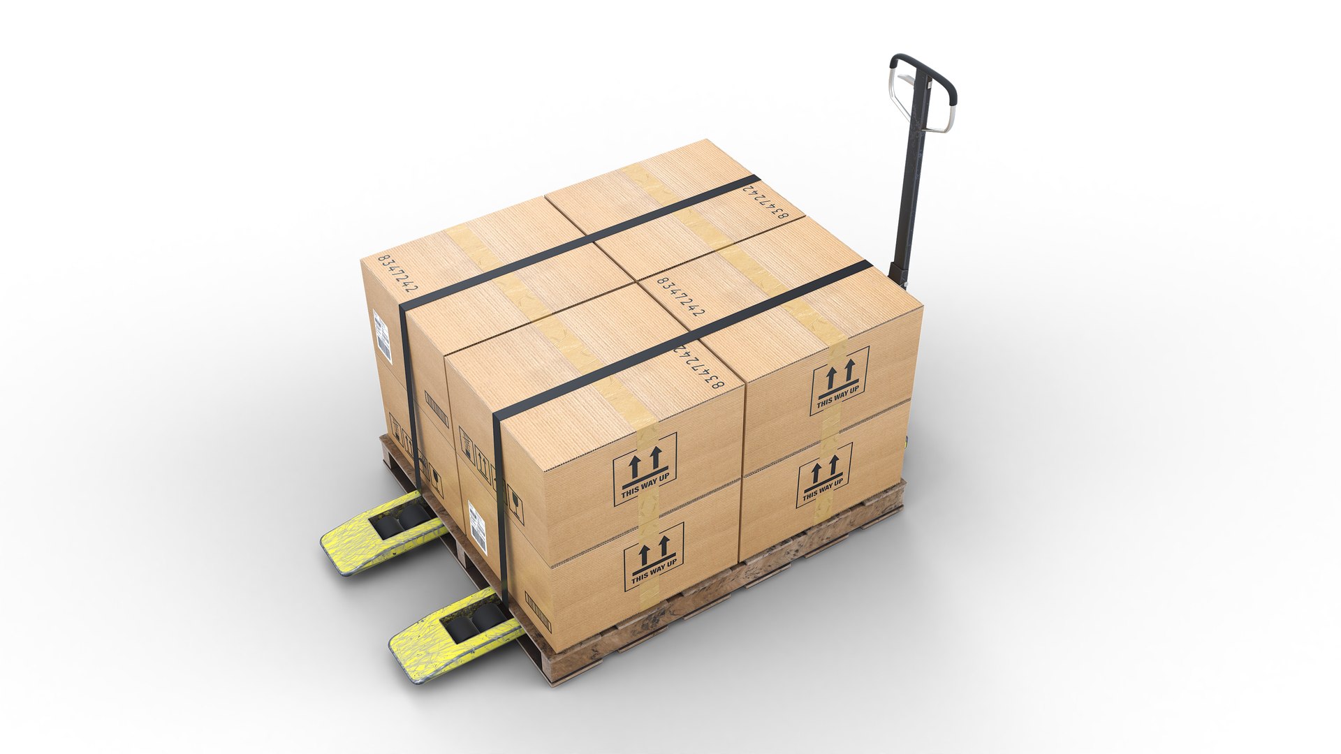 3D Pallet Jack With Wooden Pallet And Boxes Model - TurboSquid 2246568