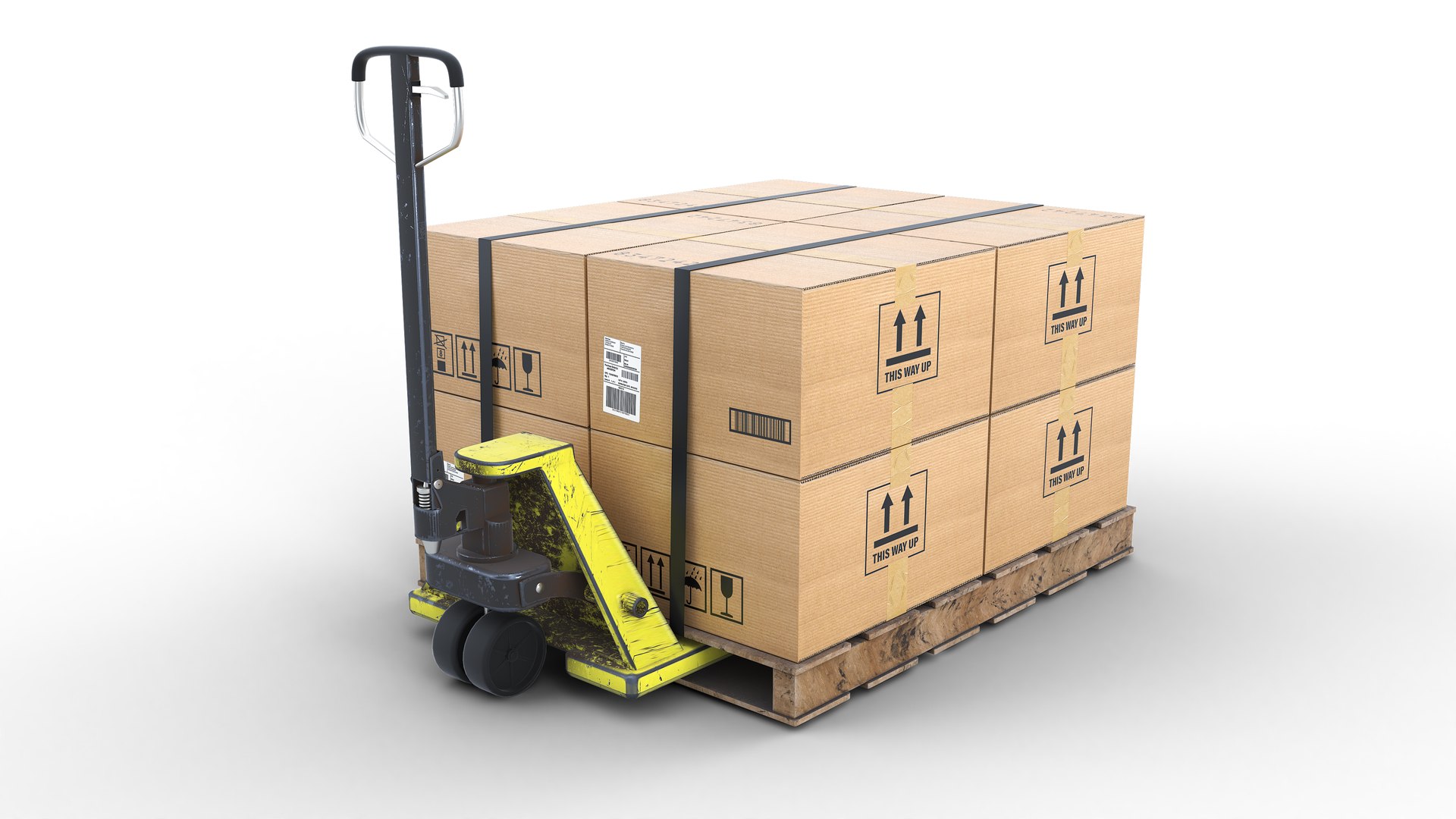 3D Pallet Jack With Wooden Pallet And Boxes Model - TurboSquid 2246568