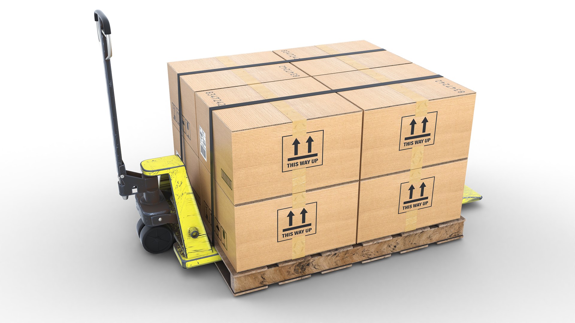 3D Pallet Jack With Wooden Pallet And Boxes Model - TurboSquid 2246568