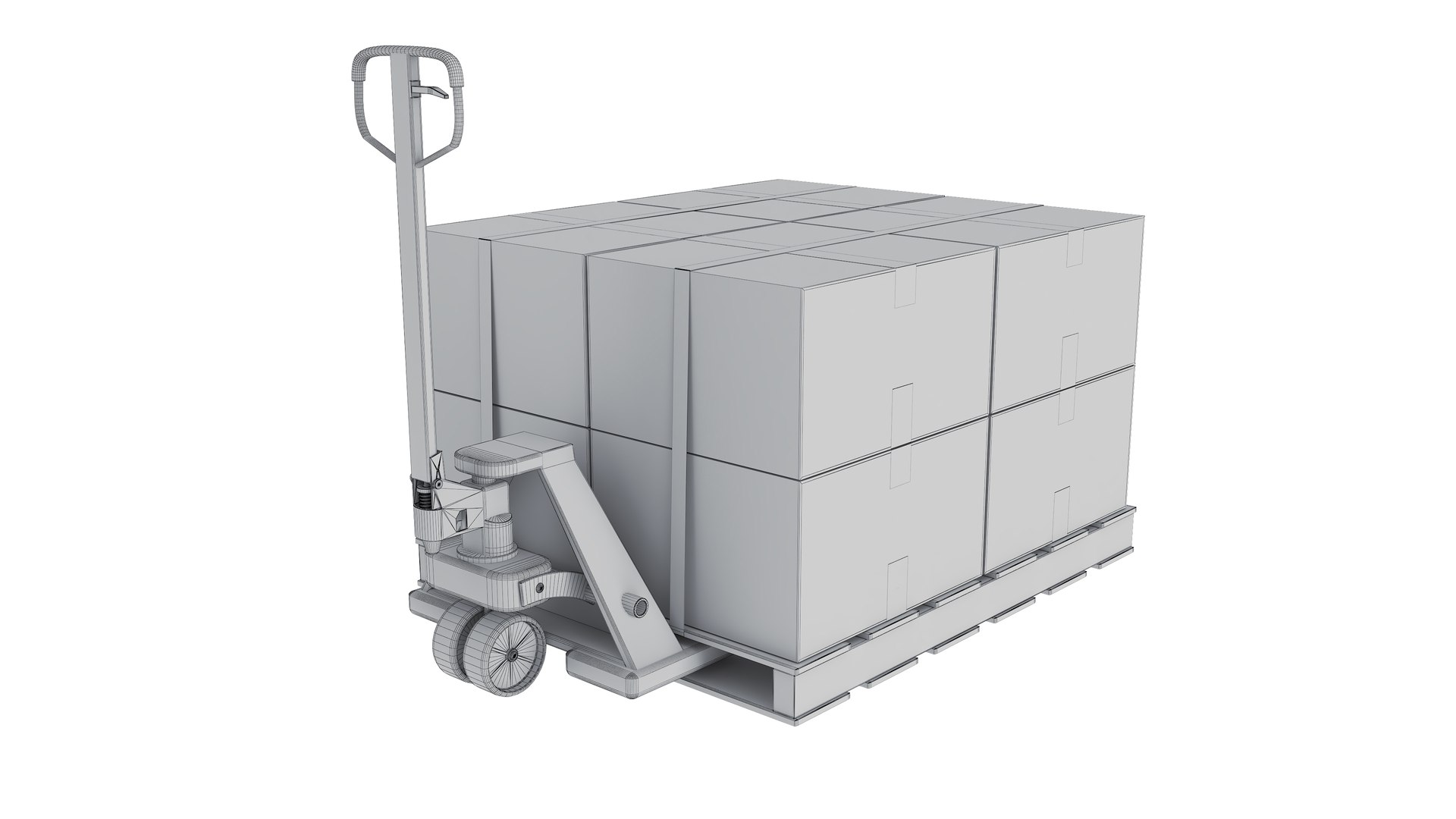 3D Pallet Jack With Wooden Pallet And Boxes Model - TurboSquid 2246568