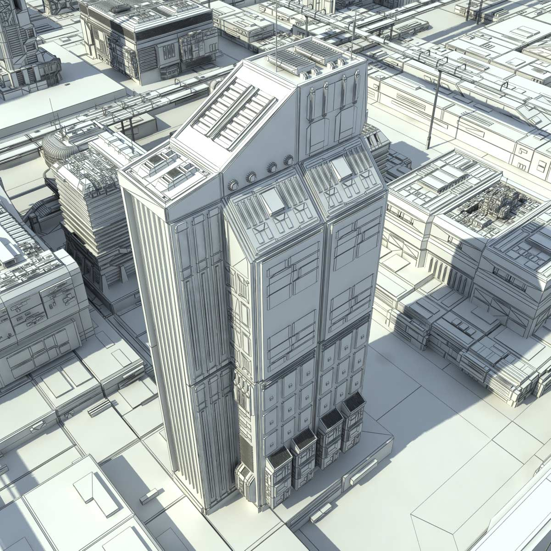 3d model sci fi futuristic city