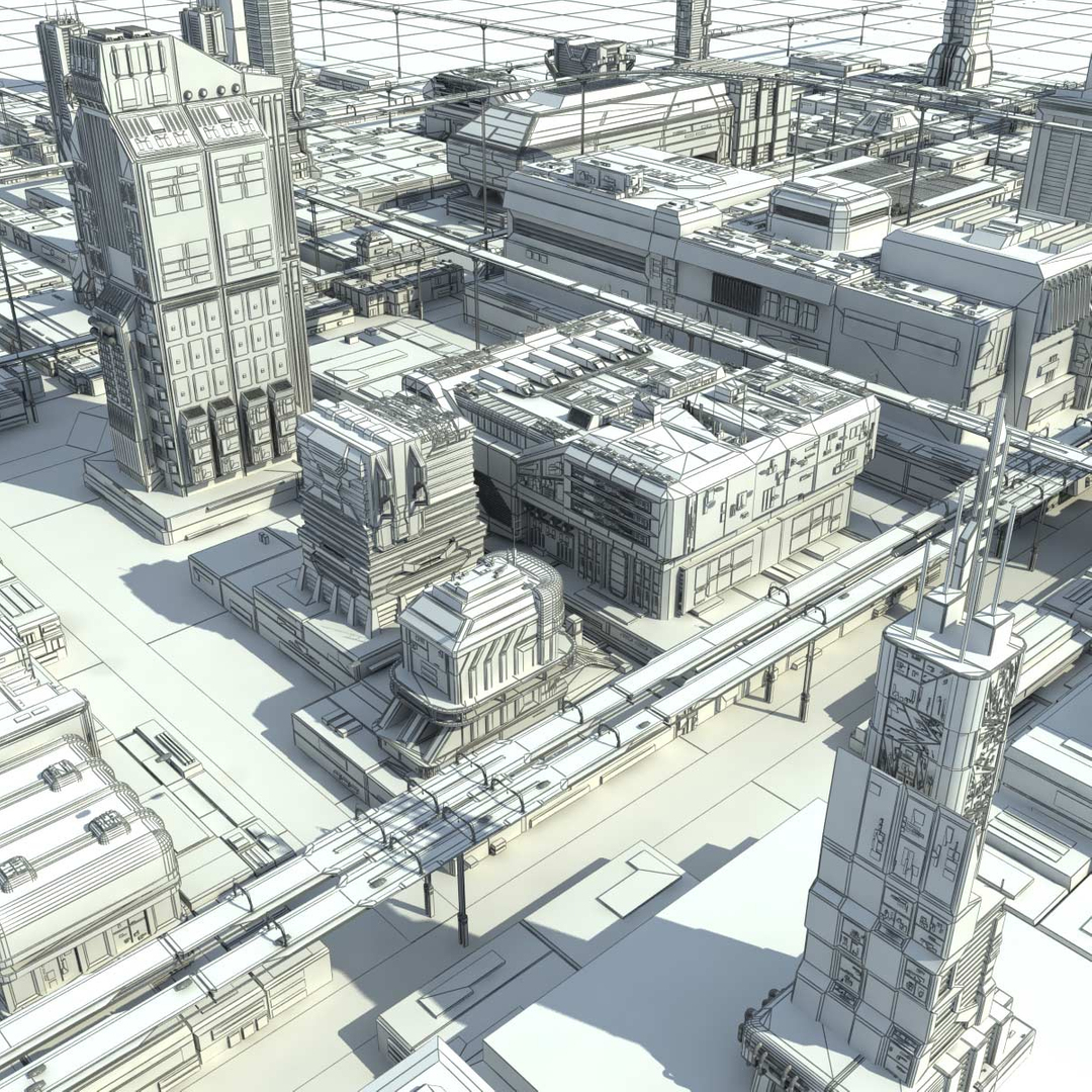 3d model sci fi futuristic city