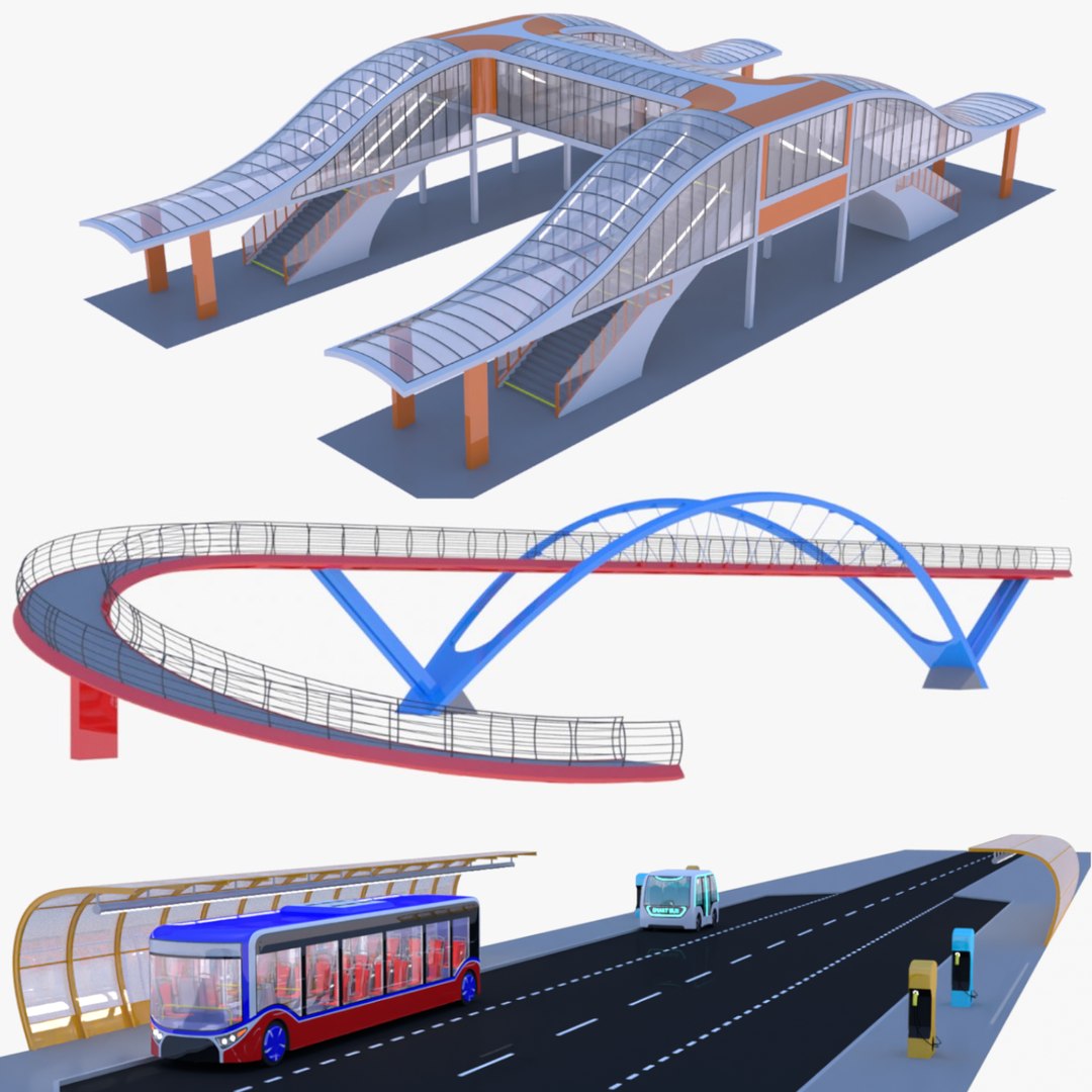 Bus Stop And Pedestrian Bridges 3D Model - TurboSquid 2192655