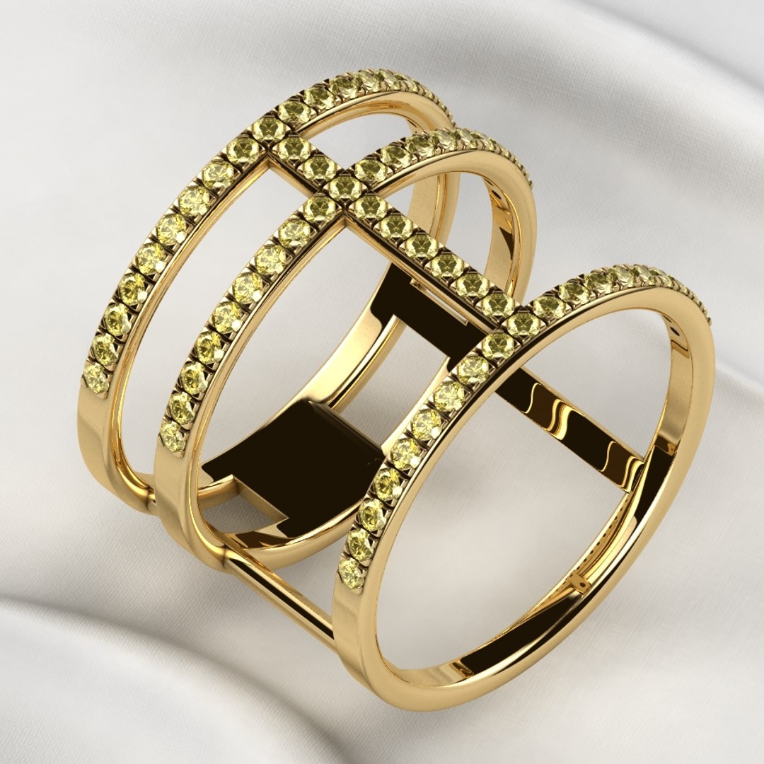 Fashion Triple Gold Ring 3D Model - TurboSquid 1892459