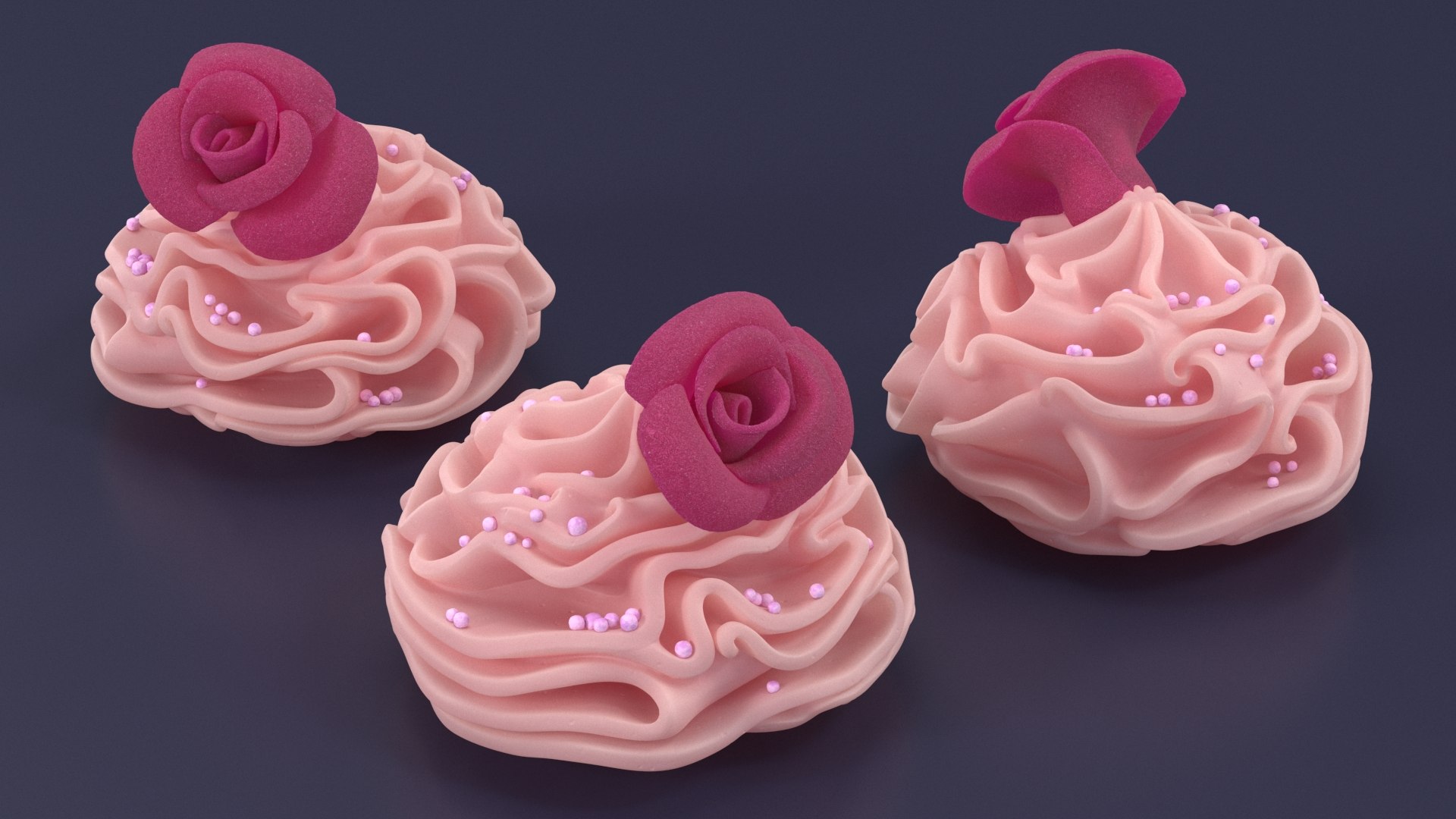 3D Piped Cream Peaks Pink Model - TurboSquid 2304625