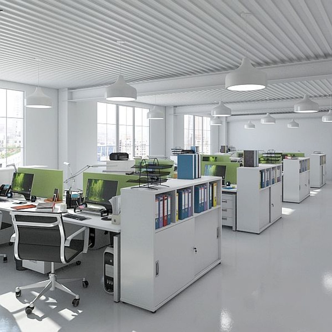 Stylish Office Equipment Workplaces 3d Model