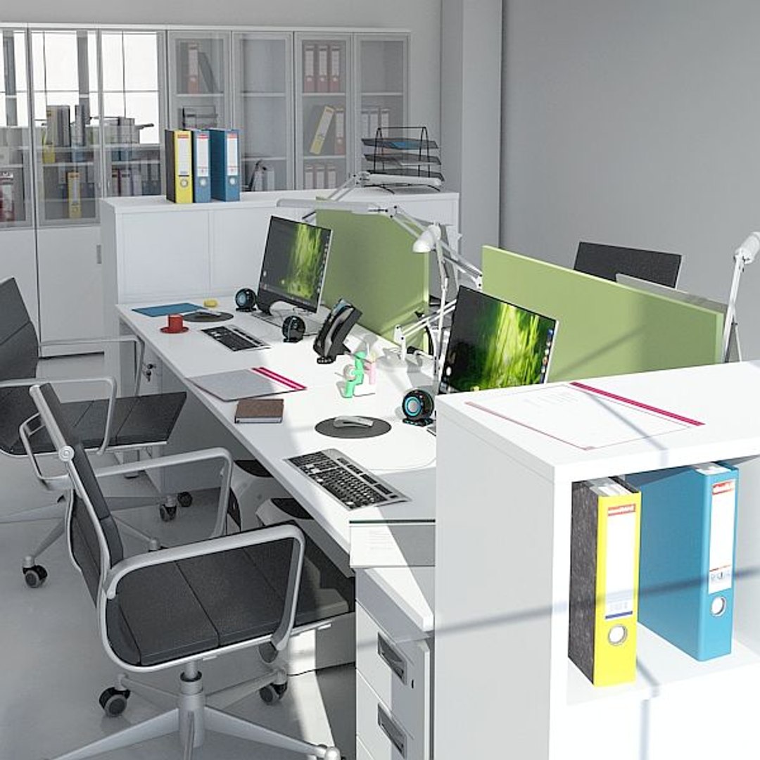 Stylish Office Equipment Workplaces 3d Model