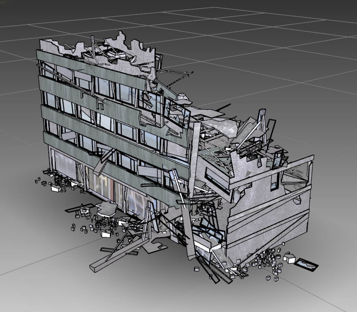 3d Destroyed Building Intact Model