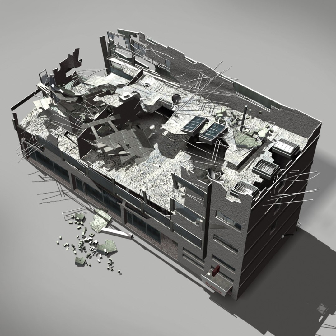 3d destroyed building intact model