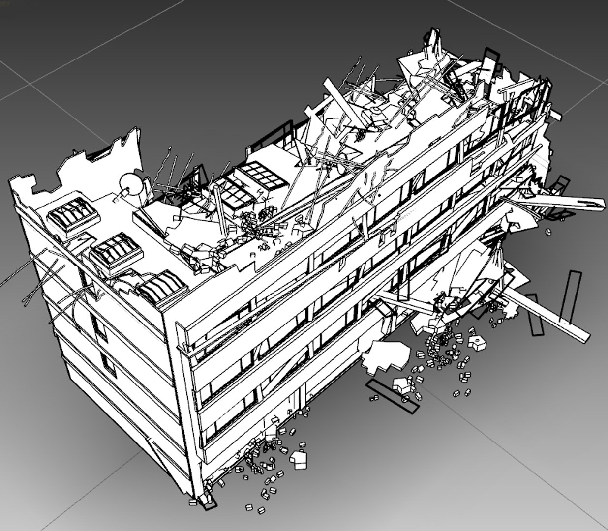 3d Destroyed Building Intact Model