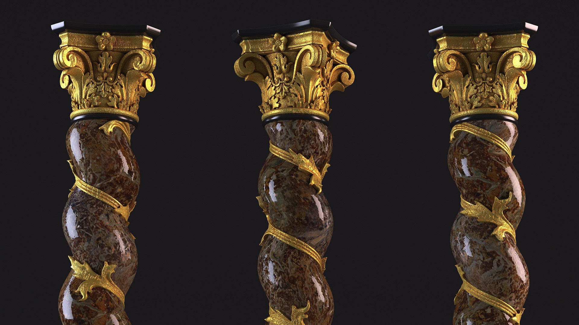 3D Model Baroque Twisted Column With Vine Decoration - TurboSquid 2219468