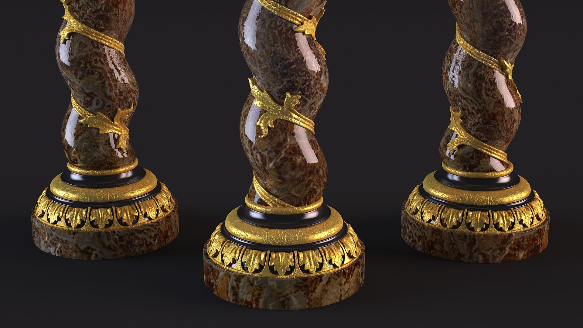 3D Model Baroque Twisted Column With Vine Decoration - TurboSquid 2219468