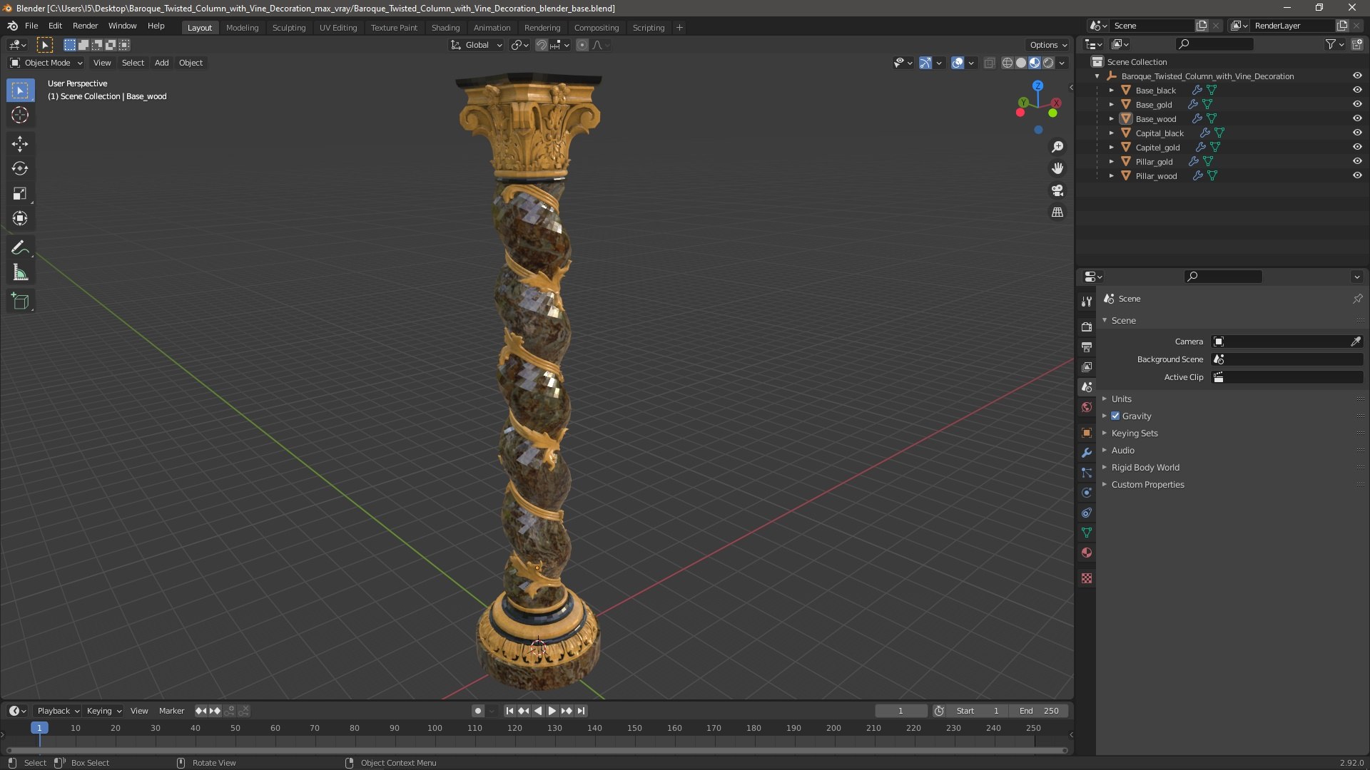 3D Model Baroque Twisted Column With Vine Decoration - TurboSquid 2219468